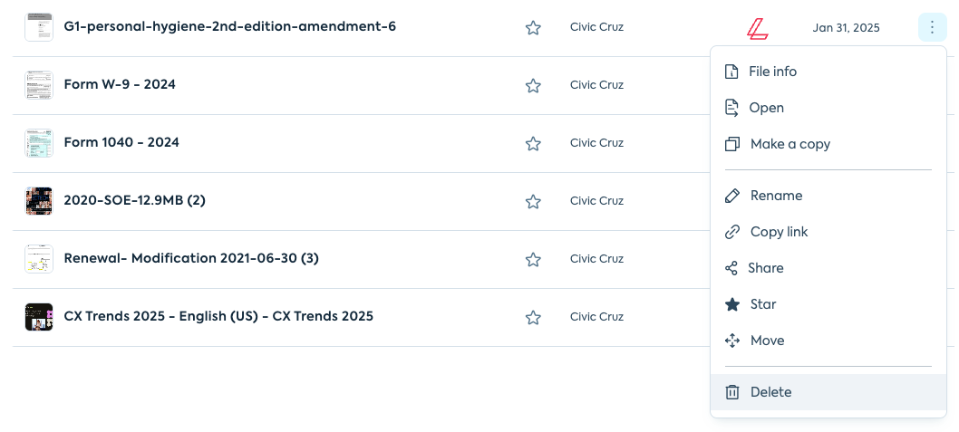 How do I delete a document?